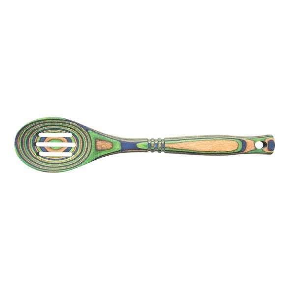 ISLAND BAMBOO Pakka Wood - 12” Slotted Spoon - Peacock | Lifetime Kitchen